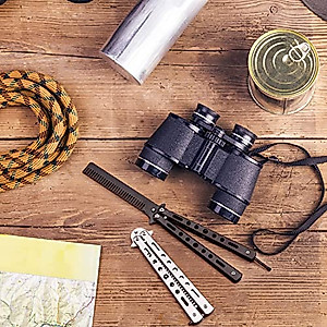 2 Pieces Butterfly Combs Stainless Steel Folding Training Practice Combs Hair Styling Tools for Sport Outdoor Use (Black, Silver)