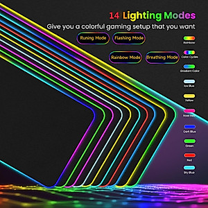 Wireless Charging RGB Gaming Mouse Pad, LED Mouse Pad 780x300x3MM, 14 Light Modes Extra Large Mousepad Non-Slip Rubber Base RGB Desk Mat for Gaming, MacBook, PC, Laptop, Desk