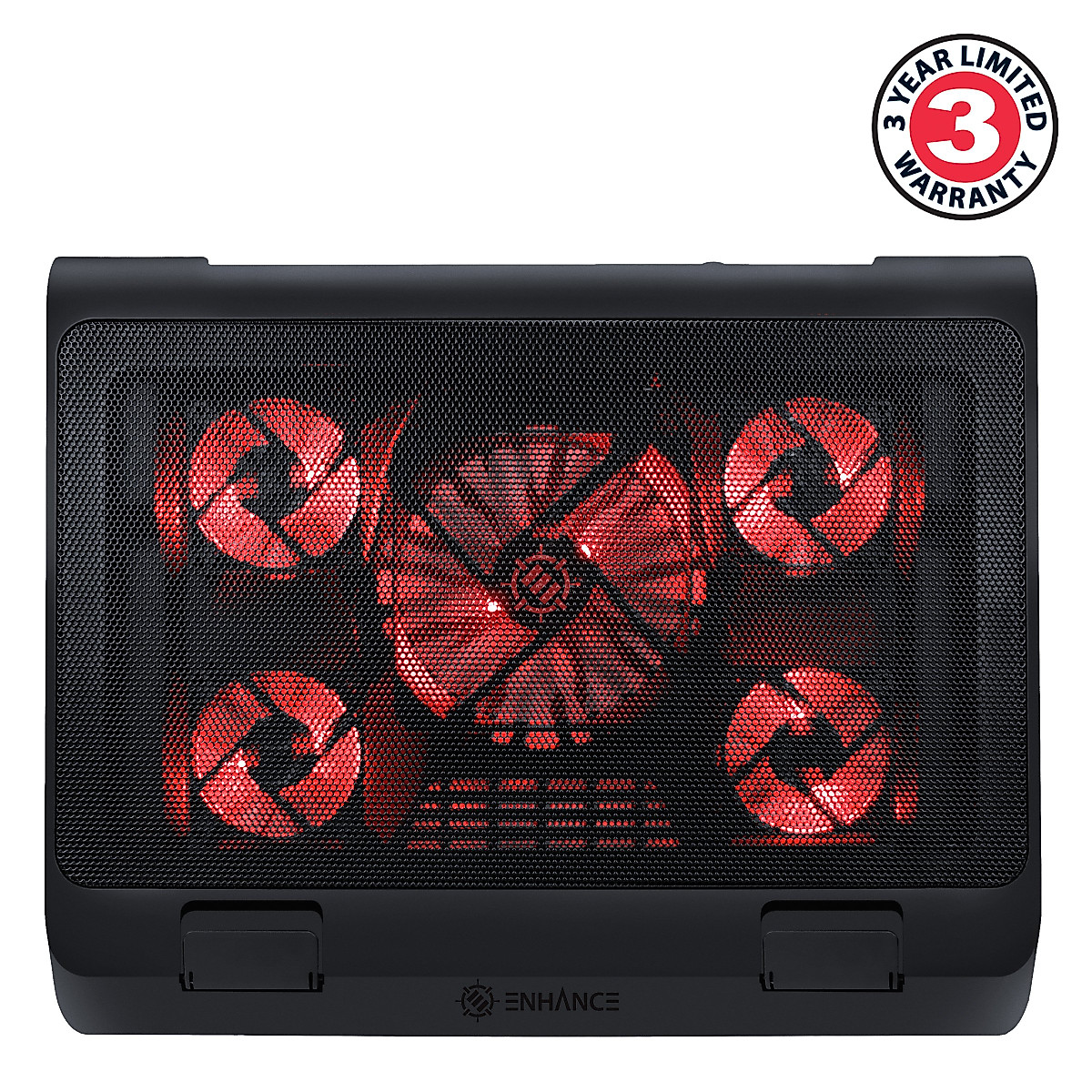 ENHANCE Gaming Laptop Cooling Pad Stand with LED Cooler Fans , Adjustable Height , & Dual USB Port for 17 inch Laptops - 5 Ultra Quiet High Performance Fans 2630 RPM & Built-In Bumpers - Red