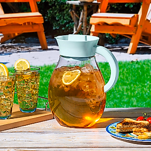 Primula The Big Iced Tea Maker and Infuser, Plastic Beverage Pitcher with Leak Proof, Airtight Lid, Fine Mesh Reusable Filter, Made without BPA, Dishwasher Safe, Aqua