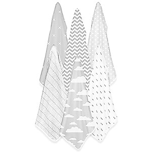 Baby Blankets – Soft Pure Cotton Blankets – 6 Pack of Breathable Swaddle Blankets – Unisex Baby Swaddle Blanket for Boys and Girls in Grey White Designs – Multi Use Blankey – 30 x 30 inches