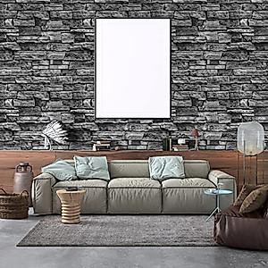 Jeweluck Grey Brick Wallpaper Peel and Stick Wallpaper 17.7inch×118.1inch Faux Stone Self Adhesive Wallpaper Kitchen Backsplash Peel and Stick Brick Contact Paper Removable Wall Paper Decor Vinyl