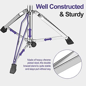 OUKMIC Drum Throne, Comfortable Adjustable Height Padded Drummer Stool, Tripod Non-Slip Foot Chair, Portable Folding Music Seat for Adults Kids, 5A Drumsticks Included