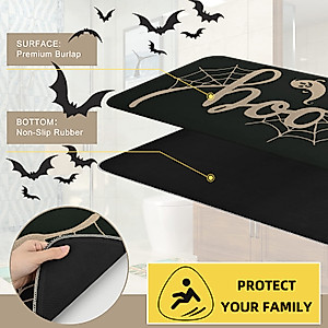 2 Pcs Halloween Kitchen Rugs Mat, Personalized Ghost Bat Horror Black Area Rug Set of 2 Washable, Non-Slip Absorbent Cartoon Boo Spooky Kitchen Mats Cushioned Anti Fatigue, 17'' x 47'' + 17'' x 30''