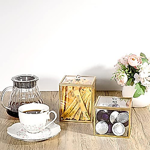 Hipiwe 2 Pack Glass Qtip Holder Dispenser With Lid Gold Bathroom Containers for Cotton Balls Makeup Sponges Bath Salts Candles Vanity Canisters Countertop Storage Organizer Jar