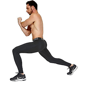 SILKWORLD Men's Compression Workout Pants Cool Dry Running Leggings Baselayer Athletic Tights, Pack of 3_Dark Navy+Black(Blue Double Stripe)+White,Large