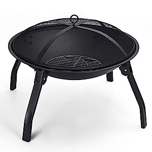 Cogesu Fire Pit, Fire Pits for Outside, 22 inch Portable Folding Wood Burning Firepit with Carry Bag Spark Screen & Poker Stick, 2 Pack Grate for Camping Picnic Backyard Garden