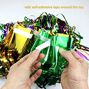 GIFTEXPRESS 2 Pack Mardi Gras Metallic Fringe Table Skirts, Mardi Gras Party Table Skirt (Gold Green Purple, 2-pack)