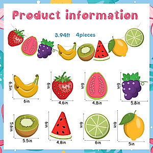 Tudomro 4Pcs Fruit Theme Party Decorations Twotti Tutti Frutti Banner Hawaiian Tropical Summer Fruit Banner Garland Fruity Birthday Party Decoration for Fruit Theme Birthday Baby Shower Party Supplies