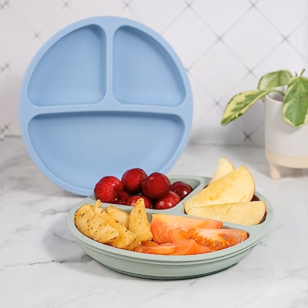 Telebaby Suction Plates for Babies & Toddlers | 100% Silicone with Divided Design | Suction Feature Keeps Plates in Place | Dishwasher & Microwave Safe | 4 Pack