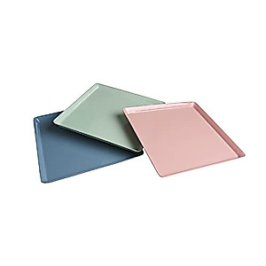 GWPP 10.5" x 10.5" x 3/4" Melamine Plastic Shallow Floral Breakfast Serving Tray, Set of 3 Small Tray in 3 Colors for Restaurant or Picnic Camping (Multi-Color)