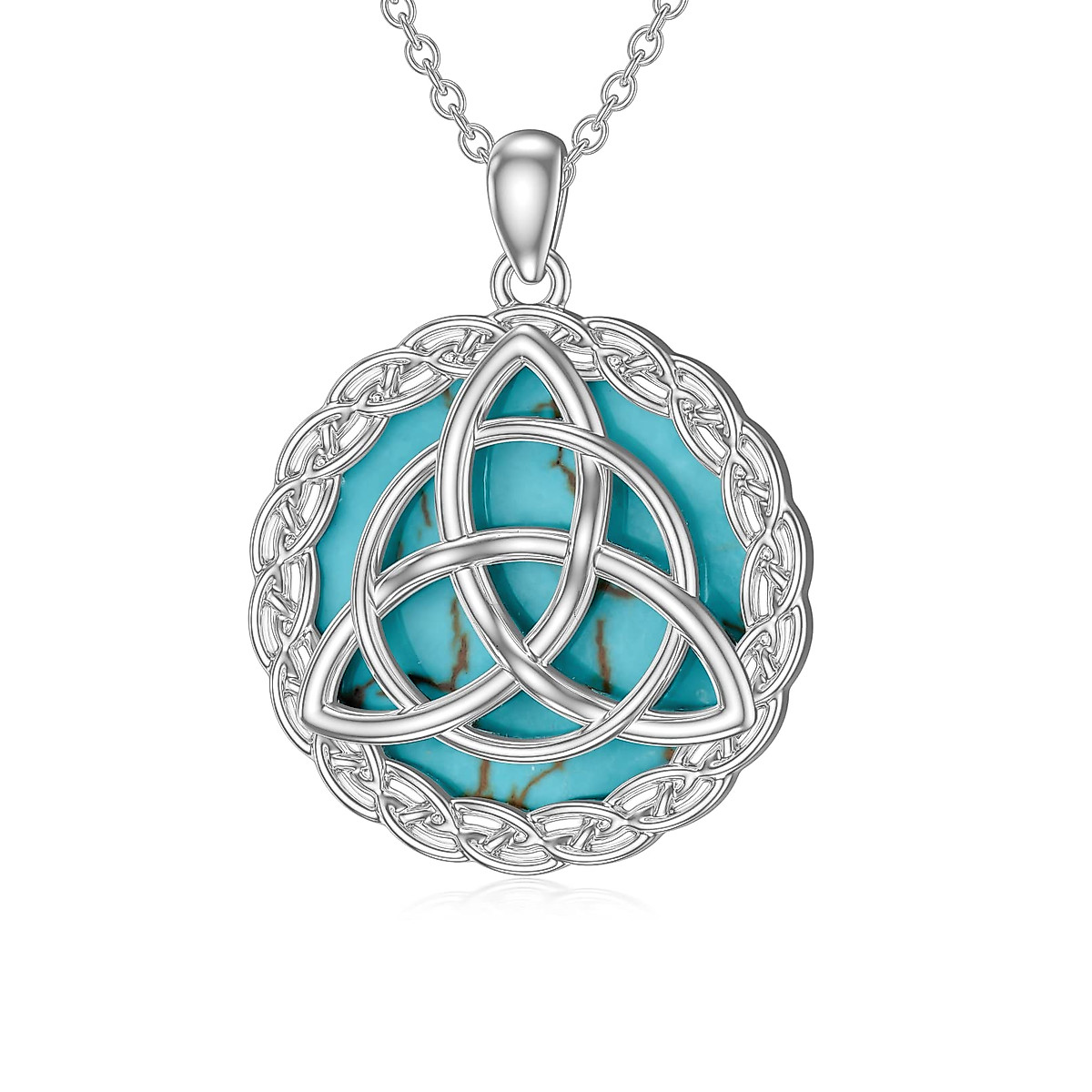 BETHZA Celtic Necklace 925 Sterling Silver Genuine Turquoise Trinity Knot Pendant Good Luck Irish Jewelry Gift for Women Christmas St. Patrick's Day