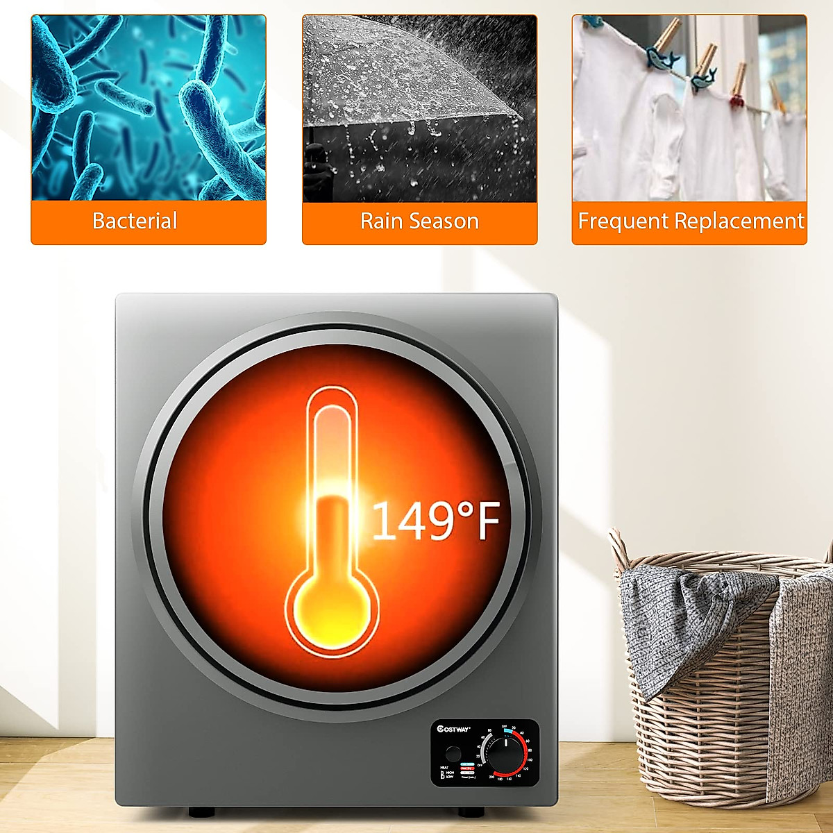 ARLIME Compact Laundry Dryer, Portable Clothes Dryers W/4 Automatic Drying Mode, Small Electric Laundry Dryer W/Stainless Steel Drum & Control Panel For Apartments, Dorm 110V 900W, Grey