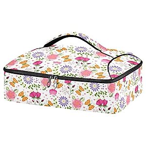 Kcldeci Insulated Thermal Food Carrier Insulated Casserole Carrier for Hot or Cold Food,Springtime Colorful Flower Butterfly Insulated Tote Bag for Potluck Cookouts Parties Picnic,Lasagna Lugger