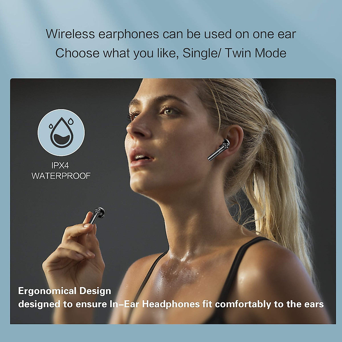 HEYKING Wireless Earbuds, Bluetooth 5.0 in Ear Headphones Wireless Charging Case TWS Earphones with Mic, Deep Bass/IPX4 Waterproof/42H Playtime/Touch Control,Black