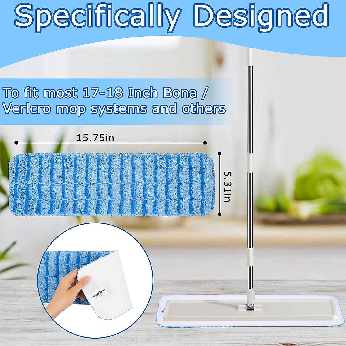 Premium Replacement Microfiber Pad for Universal Mop Head System - Heavy Duty - 4 Pack Wet & Dry Commercial Cleaning Refills Reusable Mop Refills Fit for Most Microfiber Flat Mop System 18"