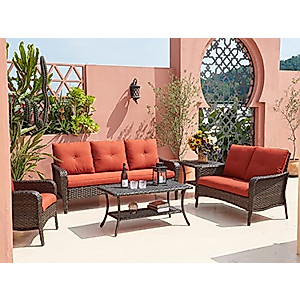 HUMMUH Wicker Patio Coffee Table,Rattan Outdoor Coffee Table with 2-Layer Storage Furniture Tables for Garden,Porch,Backyard