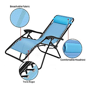 Flexzion Zero Gravity Chair - Anti Gravity Outdoor Lounge Patio Folding Reclining Chair and Textilene Seat with Footrest & Adjustable Pillow for Yard, Beach, Camping, Garden, Pool (Sky Blue)