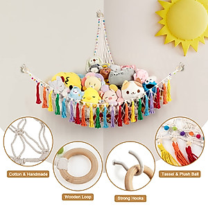 D-FantiX Stuffed Animal Storage Hammock, Boho Macrame Tassels, Corner Toy Holder, Hanging Net Organizer for Nursery & Kids Room