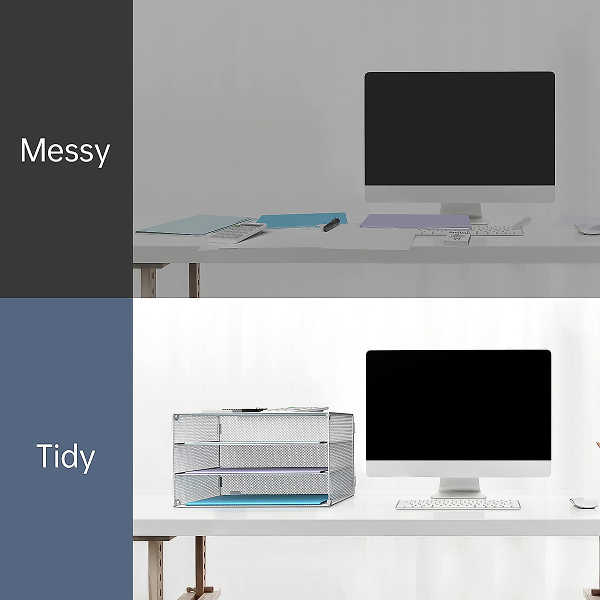 DALTACK 3 Tier Letter Tray Paper Organizer Mesh Metal Desk File Organizer for Home & Office, White