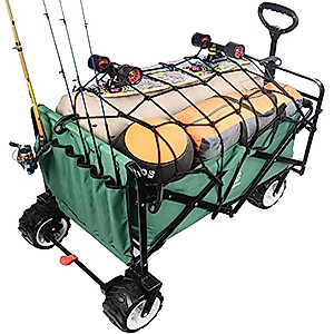 Collapsible Heavy Duty Beach Wagon Cart Outdoor Folding Utility Camping Garden Beach Cart with Universal Wheels Adjustable Handle Shopping (Green)