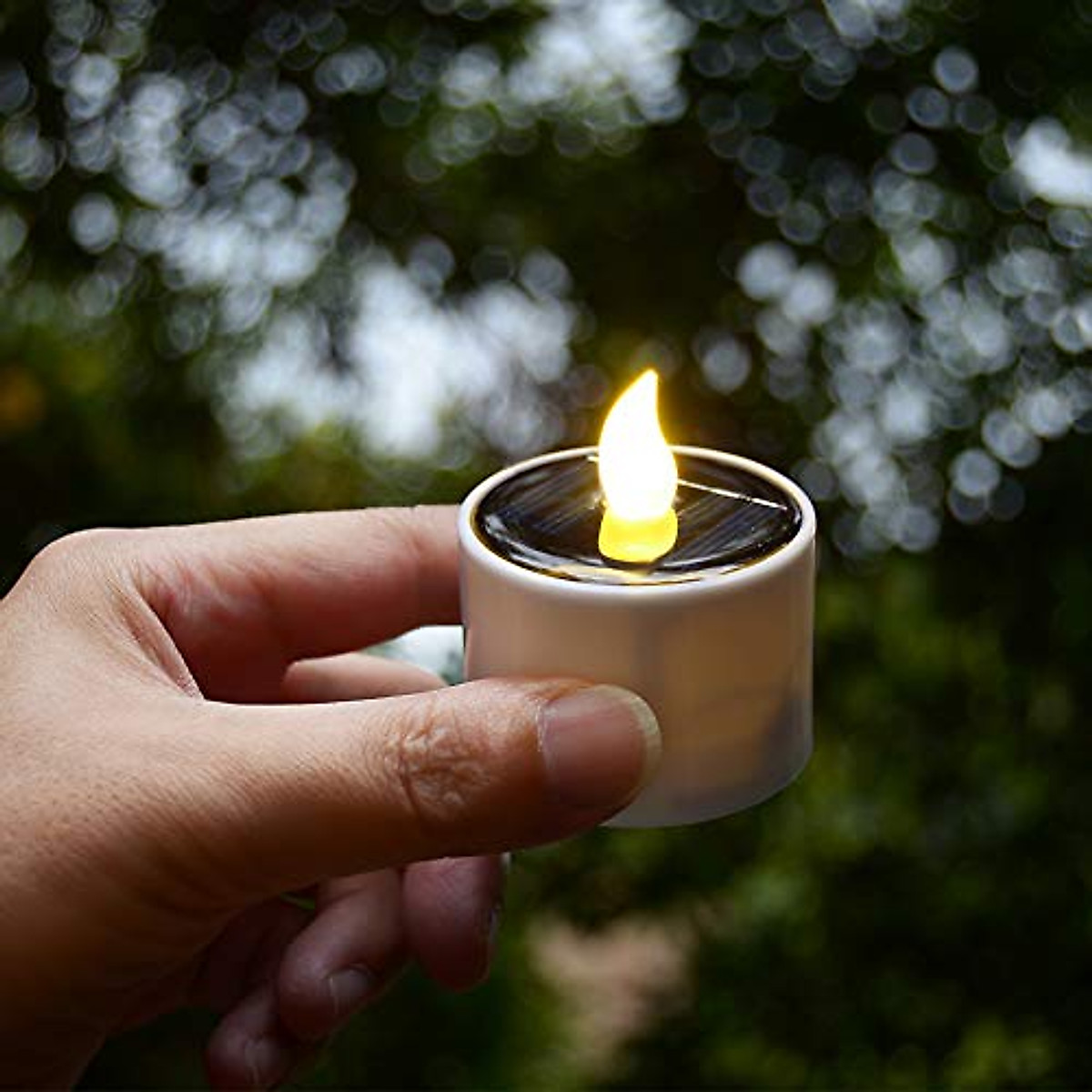 SoulBay 6pcs Solar Power Tea Lights Outdoor Candle Flameless Flicker IP65 Waterproof Rechargeable LED Candles with Dusk to Dawn Sensor for Lantern Garden Camping Party Home Decorations, 2.3" x 2"