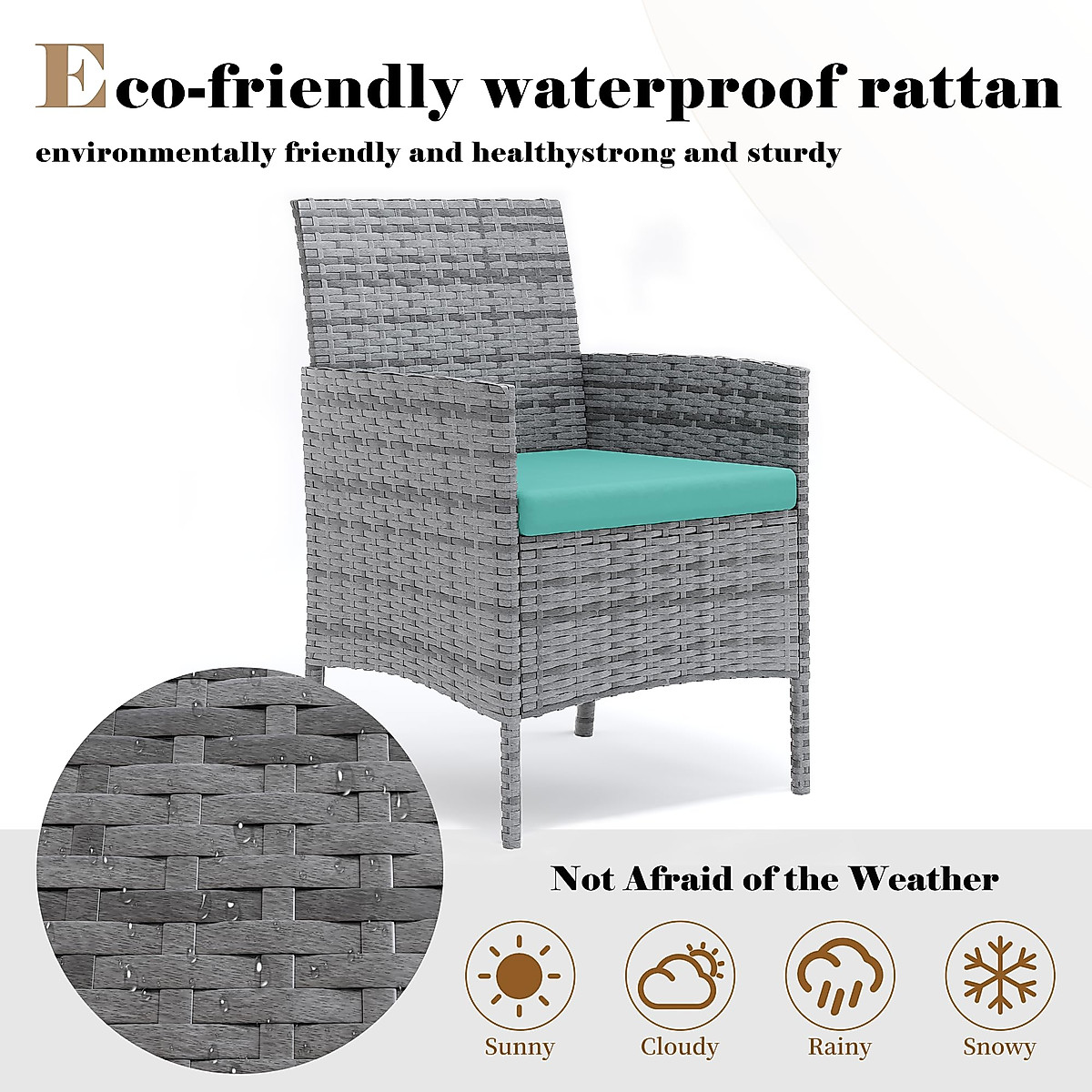 VONZOY Patio Furniture Set 4 Pieces Small, Belcony Furniture Outdoor Wicker Patio Conversation Set for Backyard,Porch, Deck,Garden,Poolside and Balcony (Turquoise)