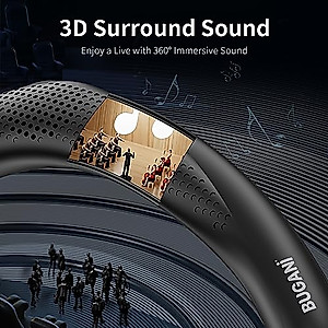 BUGANI Neckband Bluetooth Speaker, Wireless Neck Speaker True 3D Stereo Sound, Lightweight Personal Body Speakers with 24H Playtime, Waterproof Shoulder Speaker Built-in Mic, Comfortable Design, Black