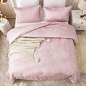 Litanika Pink Full Size Comforter Sets for Girls, 3 Pieces Cute Blush Floral Women Lightweight Bedding Comforter Sets, Flowers Soft Bed Set Gift Choice All Season (79x90In Comforter, 2 Pillowcases)