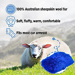 Andalus Brands Pure Australian Sheepskin Fluffy Car Center Console Cover, Luxurious Non-Shedding Furry Arm Rest Cover for Car, Versatile for All Seasons, Blue - (11.47" X 6.3")