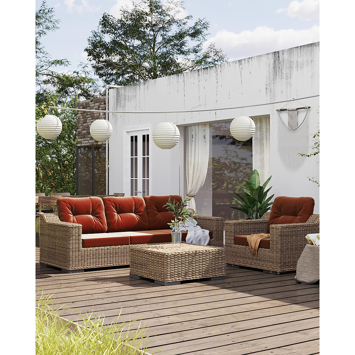 YEFU Outdoor Deep Seat Cushion Set, 24 x 24 Inch, Brick Red