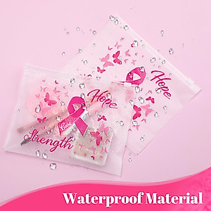 Silkfly 150 Pcs Breast Cancer Awareness Bulk Gifts Makeup Bags EVA Hope Cure Strength Cancer Survivor Gifts for Women Waterproof Portable Toiletry Bag Zipper for Public Charity Party Supplies
