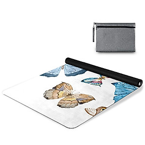 OTVEE Watercolor Butterflies Yoga Mat for Women Non Slip Ultra Thin 1 MM Travel Yoga Mat with Carrying Bag Suede Fitness Exercise Mat for Yoga Pilates Workout Routines Camping
