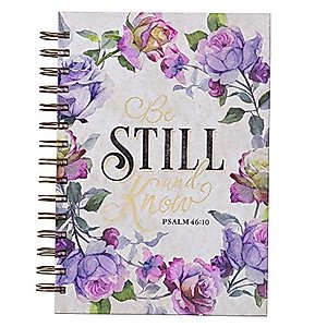 Christian Art Gifts Journal w/Scripture Be Still and Know Psalm 46:10 Bible Verse Purple Rose 192 Ruled Pages, Large Hardcover Notebook, Wire Bound