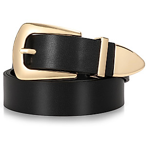 SUOSDEY Women's Leather Belts Vintage Western Belt Metal Tailed Faux Leather Ladies Belts for Jeans Pants black
