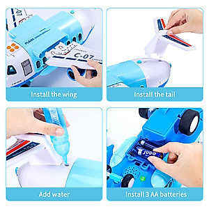 iHaHa Spray Airplane Toys for Boys Girls, Large Transport Cargo Airplane with 6 Construction Vehicle 10 Road Signs 1 Play Mat, Plane Toy with Lights Sounds for Boys Age 3 4 5 6