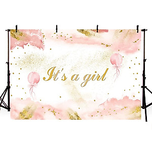 MEHOFOND 7x5ft Blush Pink Watercolor Baby Shower Backdrop for Girls Oh Baby Pink Watercolor Clouds Gold Glitter Baby Shower Photography Background It's A Girl Party Banner Photoshoot Props