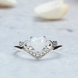 KINTAN Self Love Silver Opal Heart Ring, Fashion Opal Silver Heart Cutout Women Promise Engagement Ring, Zirconia Rings Gift Jewelry for Women and Girls (US6)