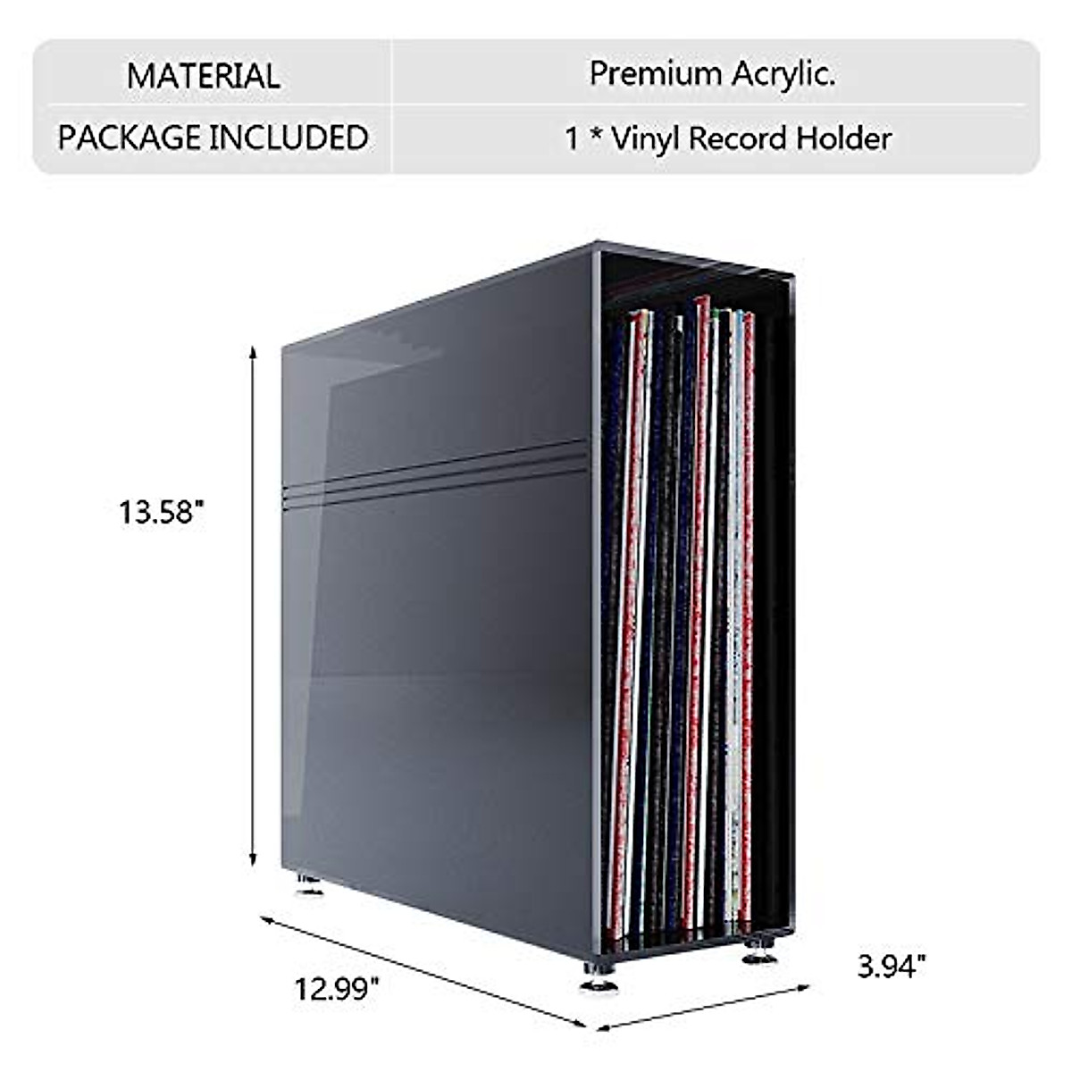 Kelendle Vinyl Record Crate Organizer Premium Acrylic Vinyl Record Display Stand Shelf LP Album Storage Holder Home Office Storage Rack