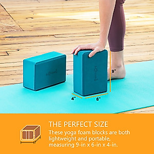 Sol Living Yoga Blocks 2 Pack High Density EVA Foam Yoga Cushion Stretching Pilates Meditation Exercise Equipment Support Deepen Poses Odor Free Non Slip Yoga Accessories - 4" x 6" x 9"- Teal