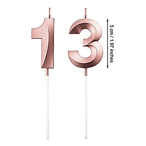 BBTO 13th Birthday Candles Cake Numeral Candles Happy Birthday Cake Topper Decoration for Birthday Party Wedding Anniversary Celebration Supplies (Rose Gold)