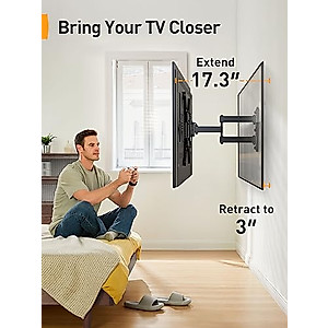 Perlegear UL Listed Full Motion TV Mount for Most 26–60 inch Flat or Curved TVs up to 82 lbs, Wall Mount TV Bracket with Articulating Arms, Tool-Free Tilt, Swivel, Extension, Max VESA 400x400mm, PGMF3