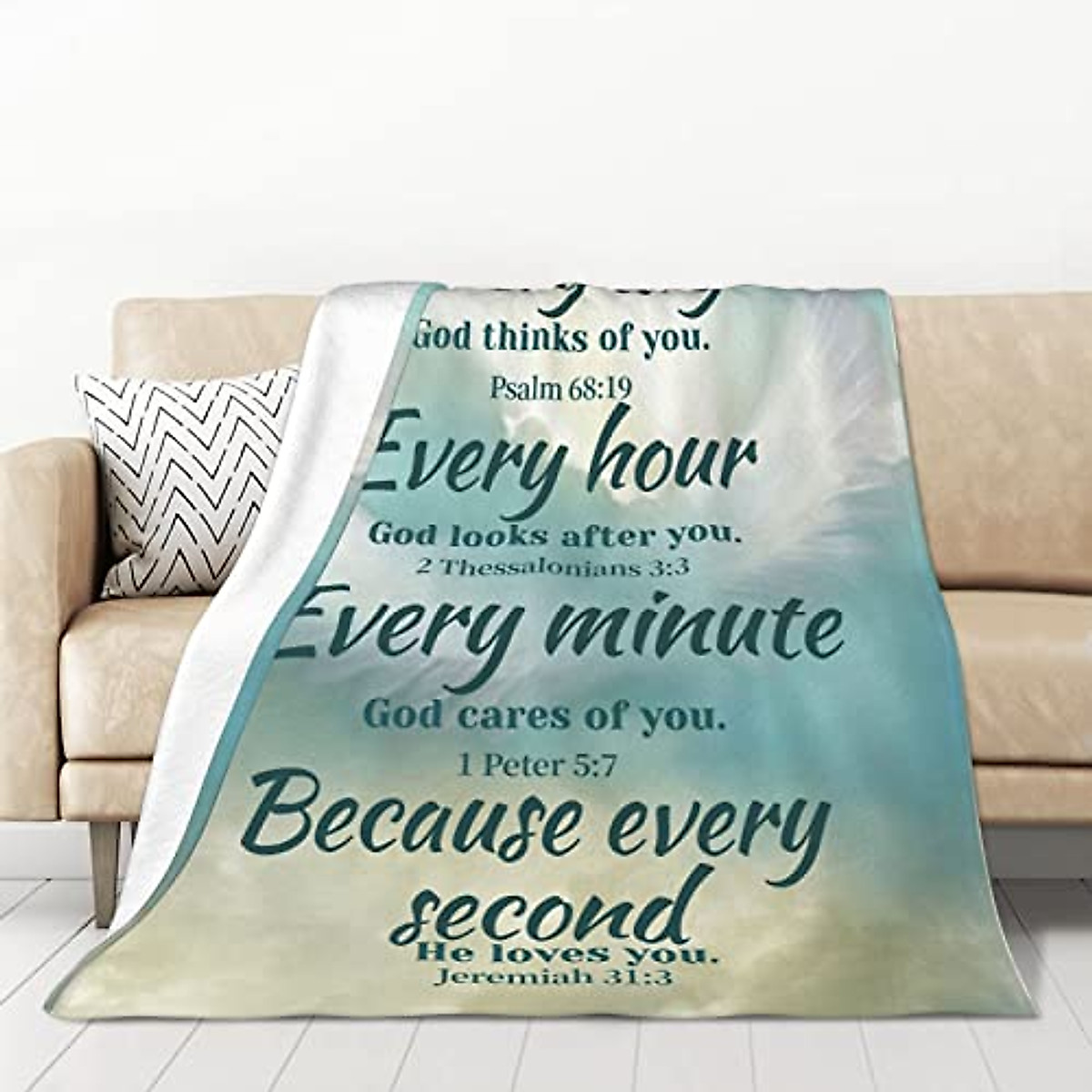 GERMSLAP Healing Throw Blanket Christian Gift with Inspirational Bible Verse Prayers Blanket, Religious Spiritual Gifts Sympathy Compassion Get Well Blankets for Women Men Gift - Blue Sky 60"x50"