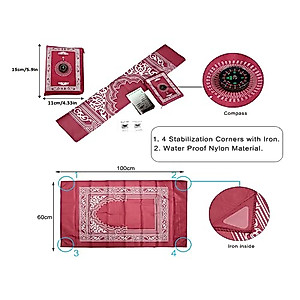 Anlising 2 Pieces Portable Travel Prayer Mat with Compass, Waterproof Polyester Prayer Rug, Muslim Travel Prayer Mat, for Ramadan Gifts (60cm×100cm)