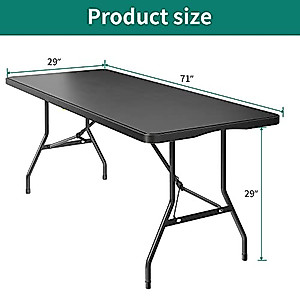 YITAHOME Folding Tables Heavy Duty Folding Table 6ft with Carrying Handle Plastic Fold up Table for Outdoor Camping Picnic Parties/Indoor Events All in Black