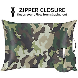 Satin Pillowcase for Hair and Skin Camo Design Silk Pillowcase Standard Size Silk Pillow Cases with Zipper Camo Print Cooling Satin Pillow Cases 20"x26" Silky Pillow Cover