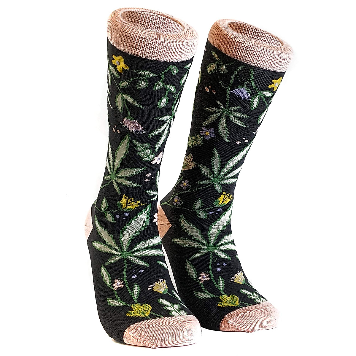 Crazy Dog T-Shirts Womens Flowers And Weed Socks Funny Graphic Sock Fun Pattern Hilarious Marijuana 420 Humor Footwear