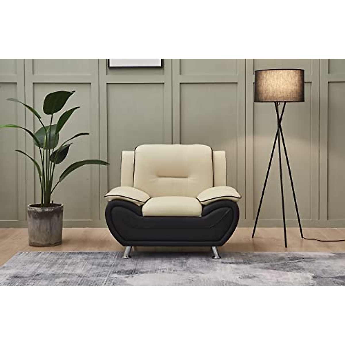 Kingway Faux Leather Living Room Sofas, 6 SEAT, Beige/Black