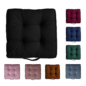 My Infinity Store Square Soft Tufted Velvet Corduroy Chair Pad Seat Cushion for Kitchen Bar Stool Dining Room Stadium Seat Reversible Portable with Handle Size 15.5 in (Navy, 1)