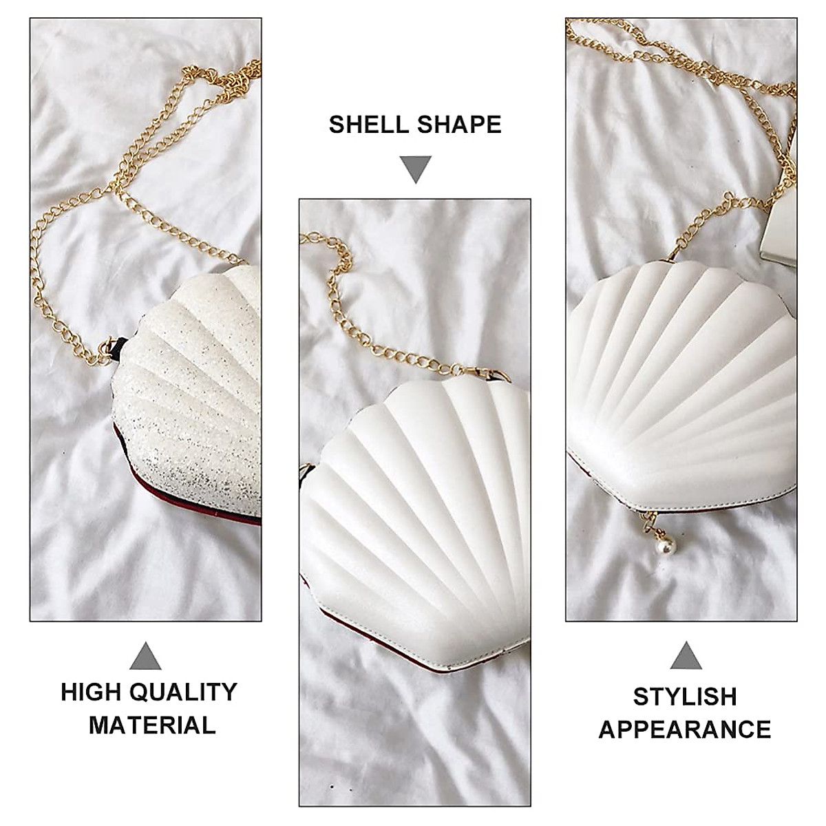 ABOOFAN 1pc Women' s Shell Pearl Crossbody Purse Shiny Seashell Chain Handbag (White)